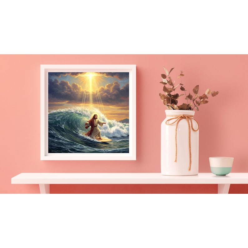 Surfing Jesus Painting Art Print - Etsy