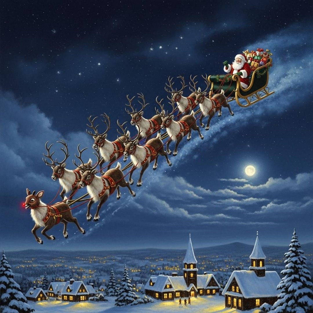 Santa's Sleigh Painting Poster - Etsy
