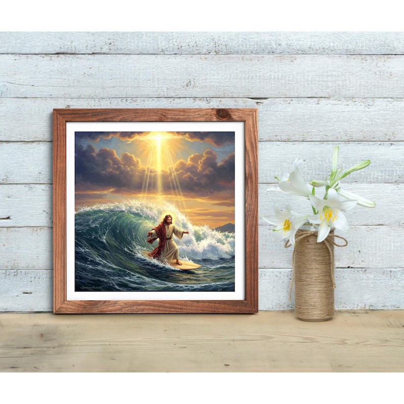 Surfing Jesus Painting Art Print - Etsy