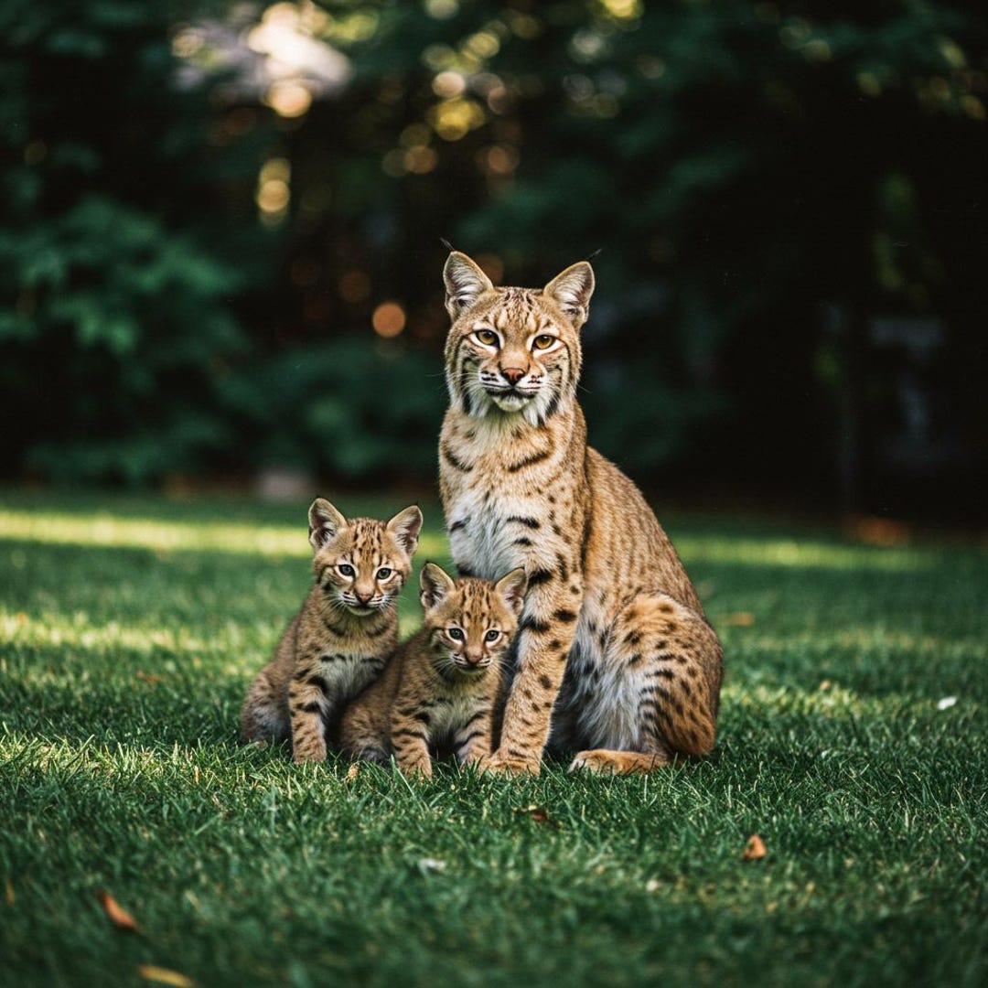 Bobcat With Kits Wildlife Print - Etsy