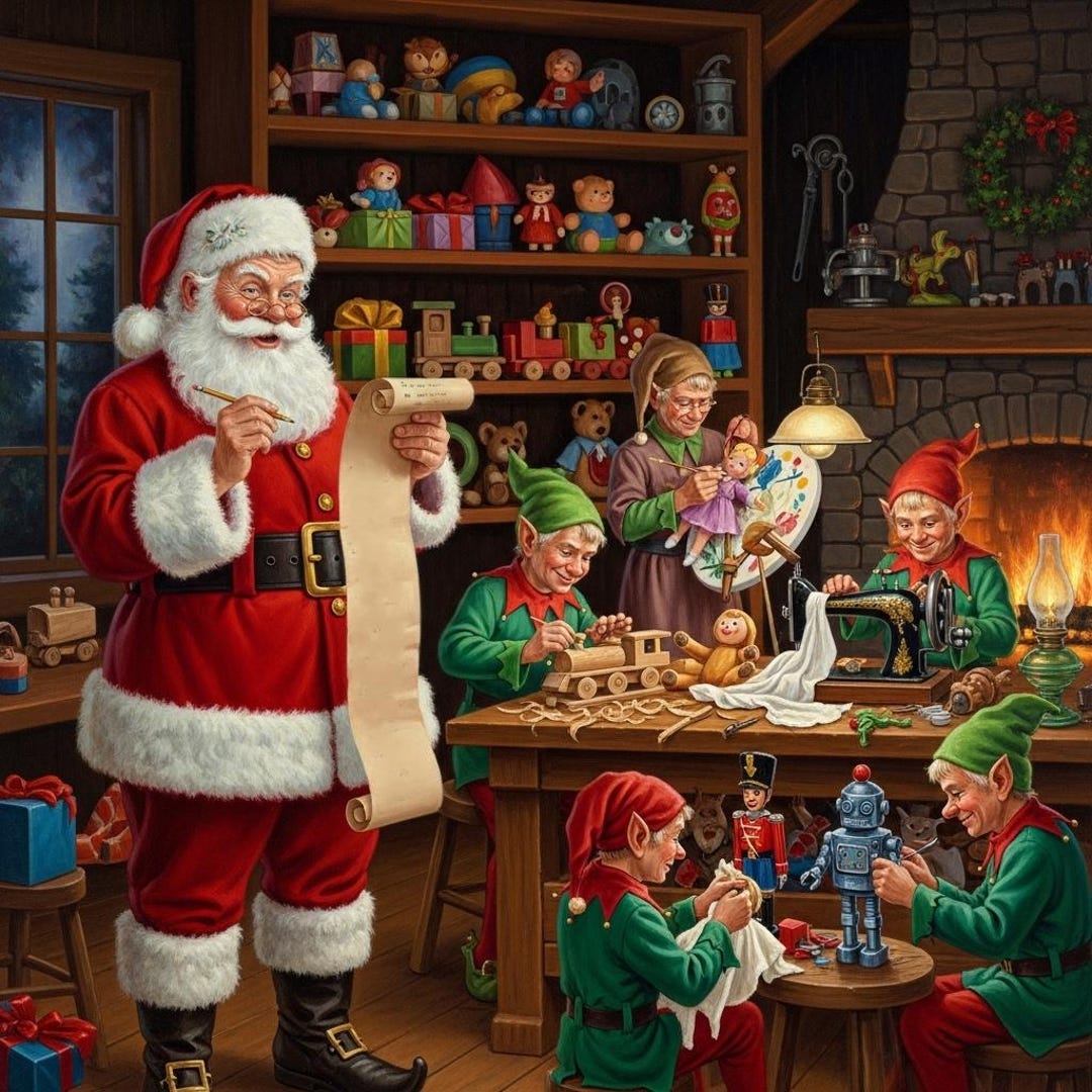 Santa and Elves Painting Poster - Etsy