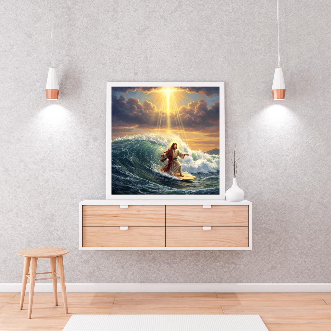 Surfing Jesus Painting Art Print - Etsy
