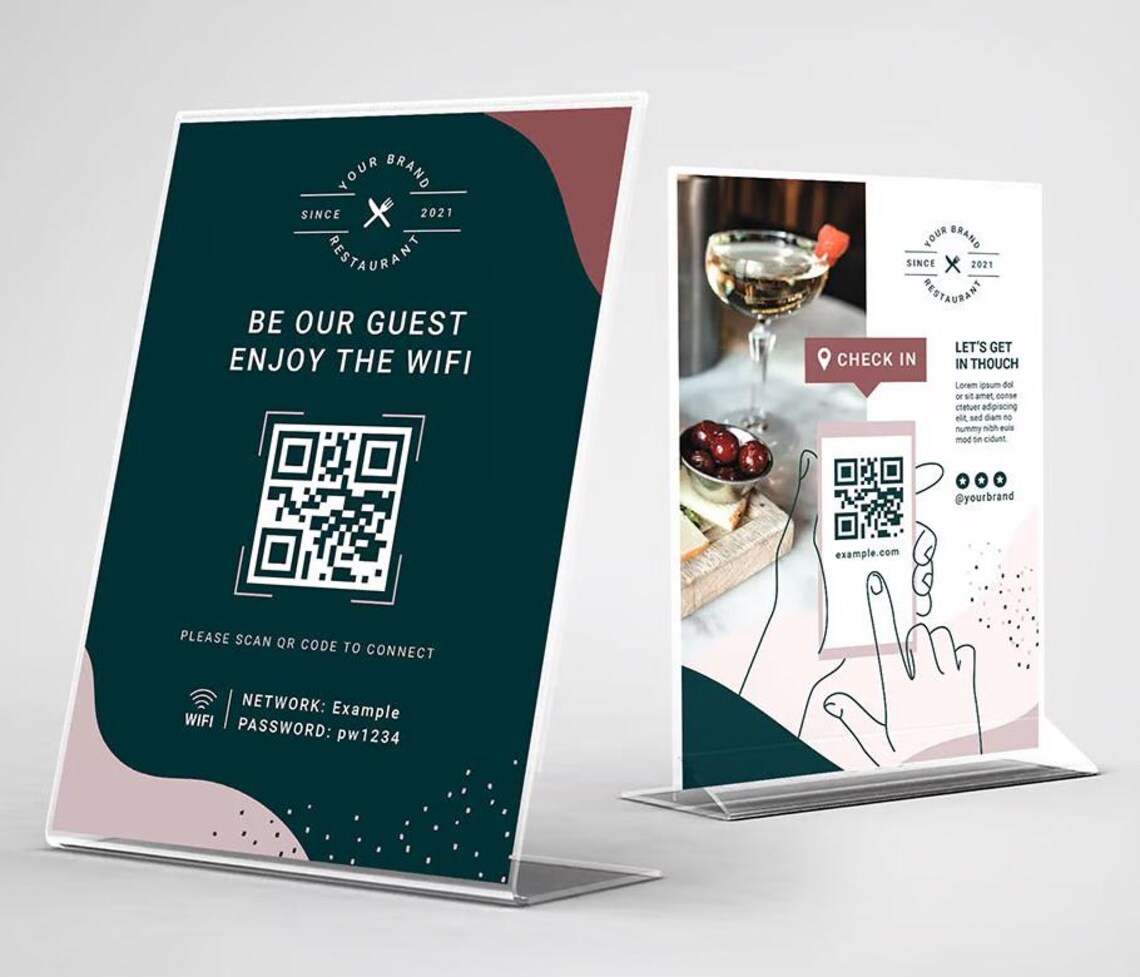 Restaurant QR Code Menu & Wifi Flyer Templates for Canva - Customizable ...