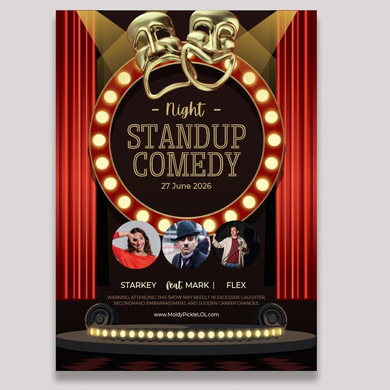 Standup Comedy Night Flyer Template: Theater Event Poster (digital ...