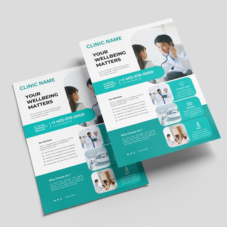 Clinic Flyer Template, Medical Center Marketing, Editable A4 (canva) - Etsy