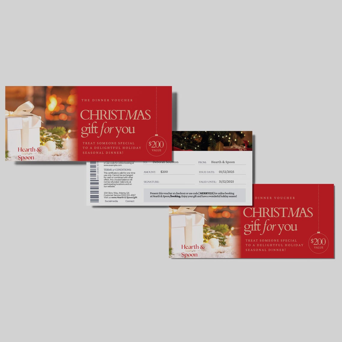 Editable Christmas Dinner Voucher Template: Festive Restaurant Gift ...