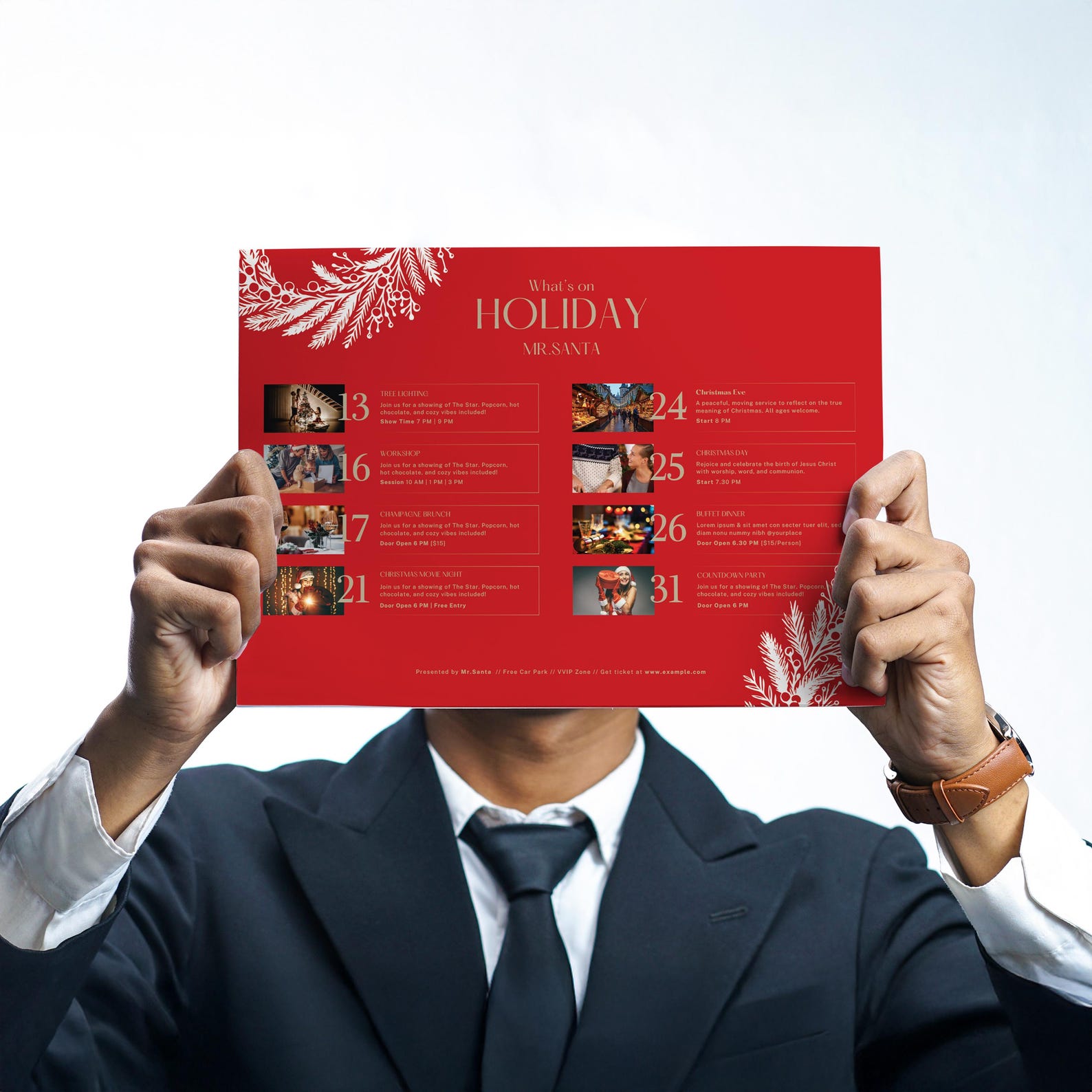 Christmas Event Calendar Template: Elegant Red & White Festive Planner ...