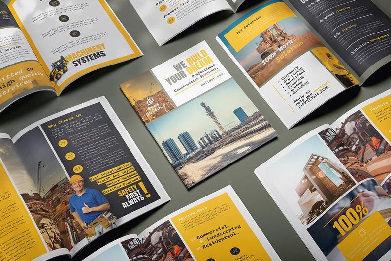 Construction Brochure Template: Canva Editable Business Profile (US ...