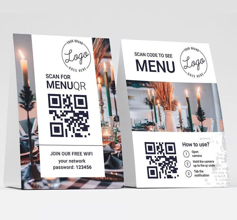 QR Code Menu & Wifi Flyer Templates for Canva - Customizable for Easy ...