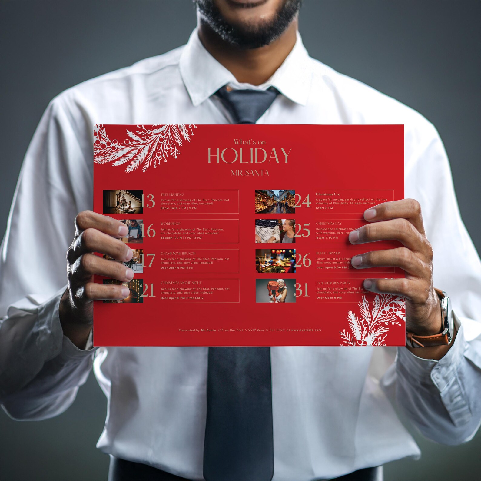 Christmas Event Calendar Template: Elegant Red & White Festive Planner ...