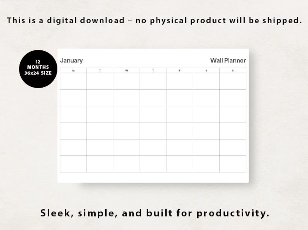 Undated 12-month Digital Wall Planner 36x24 | Minimalist Yearly ...