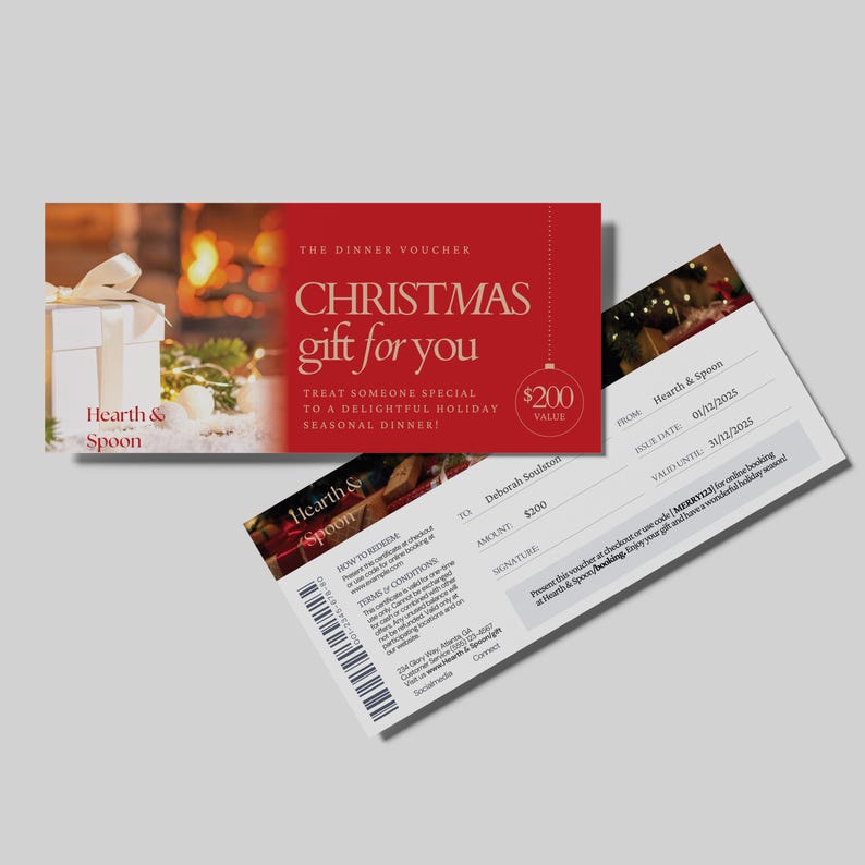 Editable Christmas Dinner Voucher Template: Festive Restaurant Gift ...