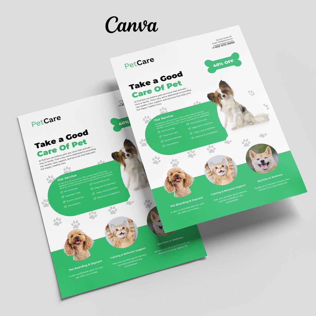 Pet Care Flyer Template: Veterinary Clinic & Grooming Ad (A4 Editable ...