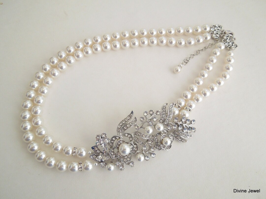 Wedding Rhinestone Necklace, Bridal Pearl Necklace, Pearl Necklace ...