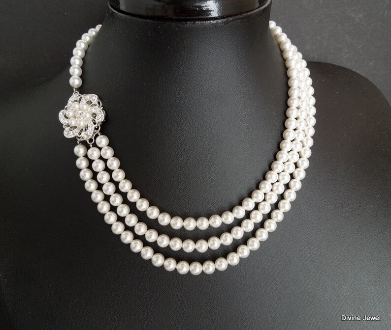 Bridal Pearl Necklace Wedding Rhinestone Necklace Pearl - Etsy
