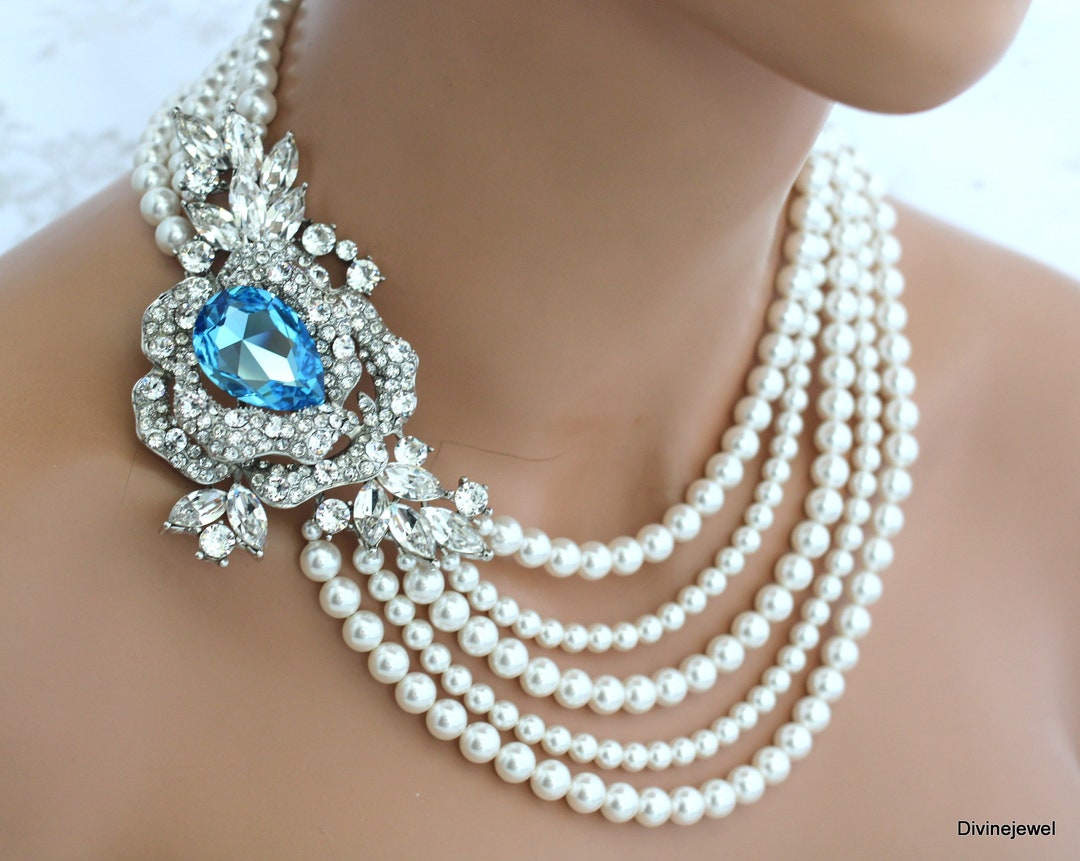 Bridal Pearl Necklace, Wedding Rhinestone Necklace, Pearl Necklace ...