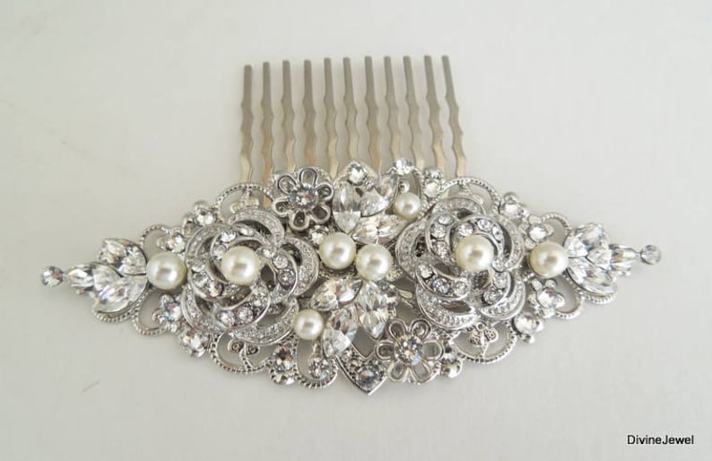 Pearl Rhinestone Hair Comb Vintage: Wedding Bridal Accessory, ROSELANI ...