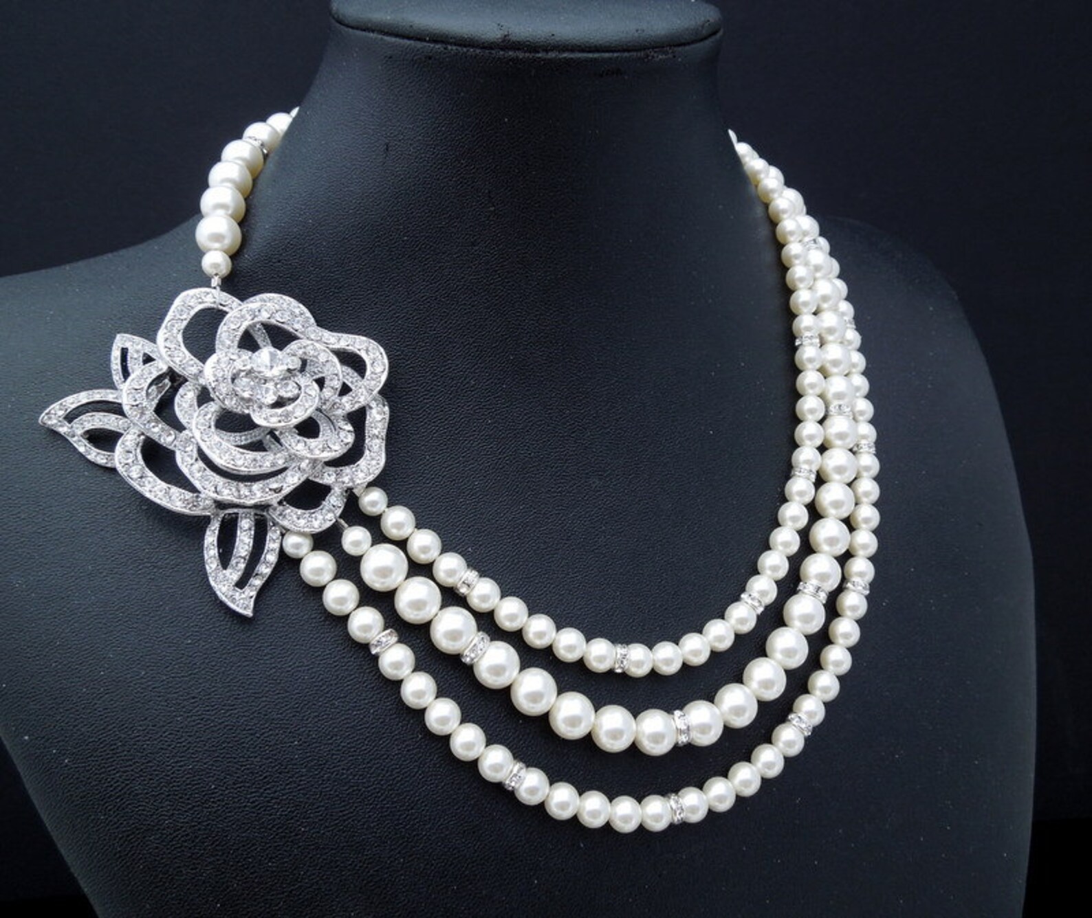Bridal Pearl Necklace Wedding Rhinestone Necklace Wedding - Etsy