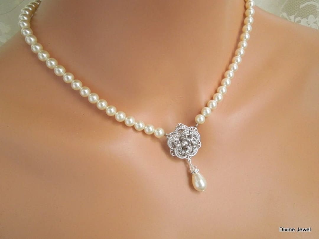 Bridal Pearl Necklace, Wedding Rhinestone Necklace, Wedding Necklace ...