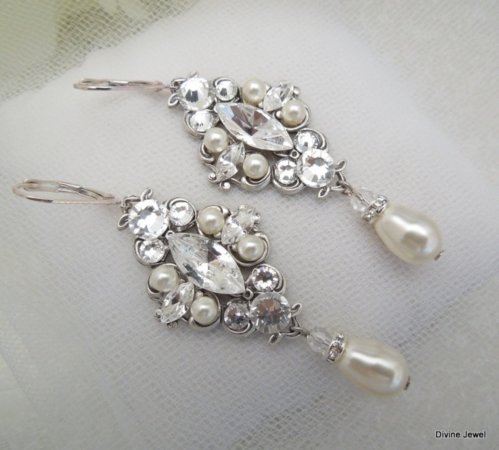 Bridal Pearl Earrings Wedding Rhinestone Earrings Bridal - Etsy