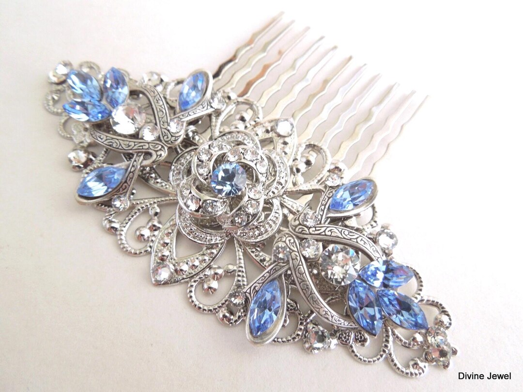 Crystal Bridal Hair Comb Wedding Headpiece Rose: Light Sapphire ...