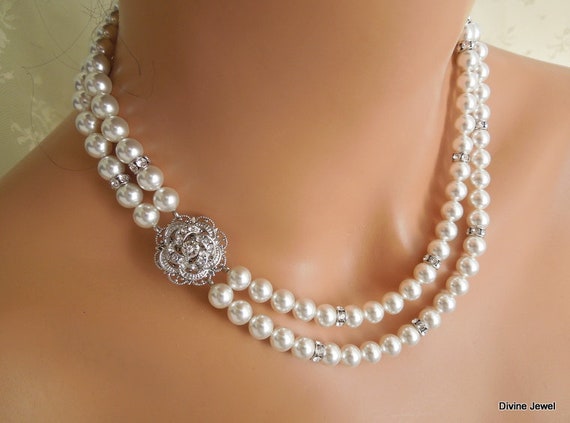 Bridal pearl necklace Wedding Rhinestone necklace bridal | Etsy