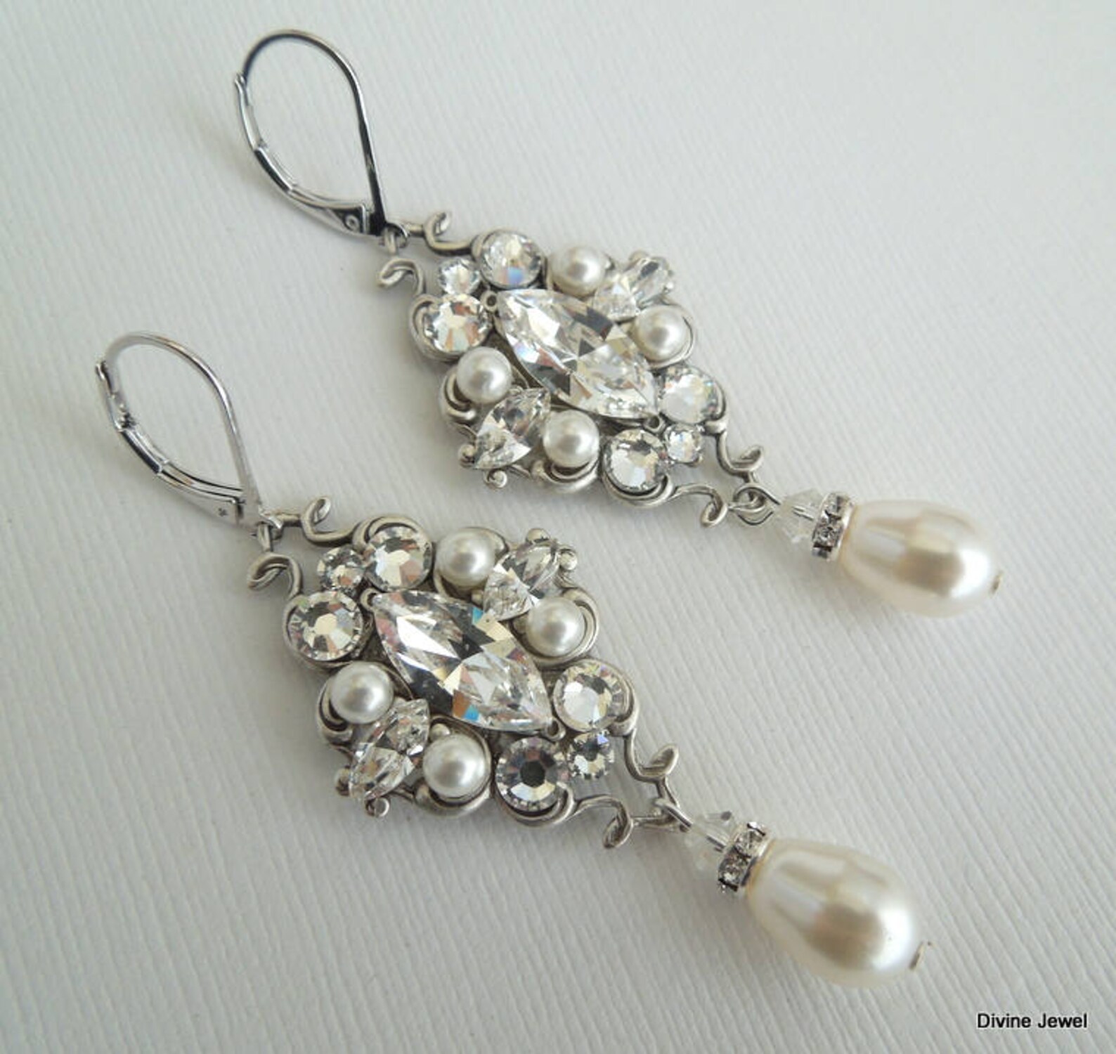 Bridal Pearl Earrings Wedding Rhinestone Earrings Bridal - Etsy