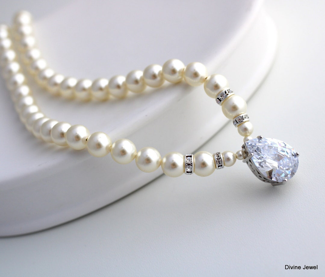 Pearl Bridal Necklace Wedding Pearl Necklace Rhinestone - Etsy