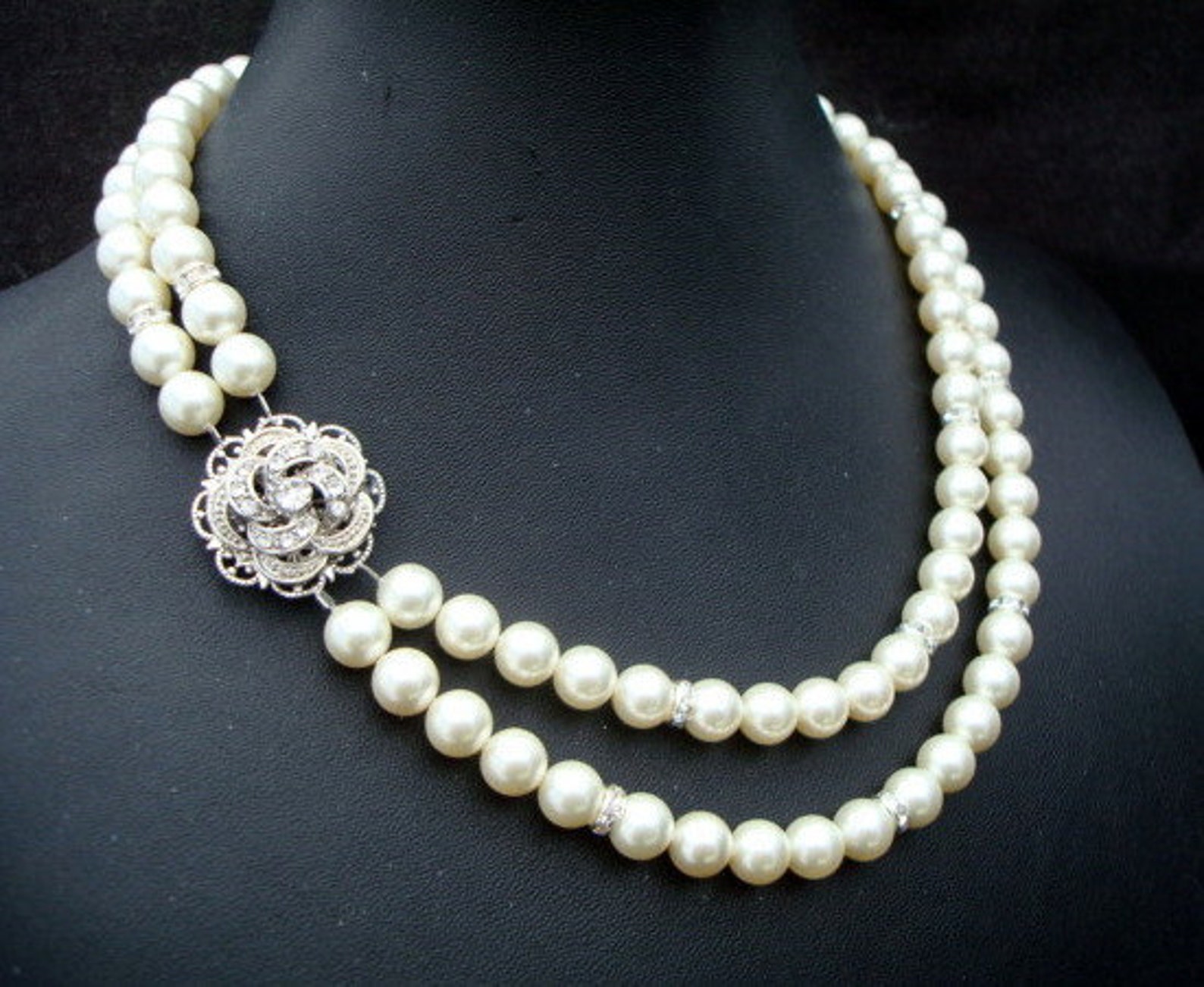 Bridal Pearl Necklace Wedding Rhinestone Necklace Bridal - Etsy