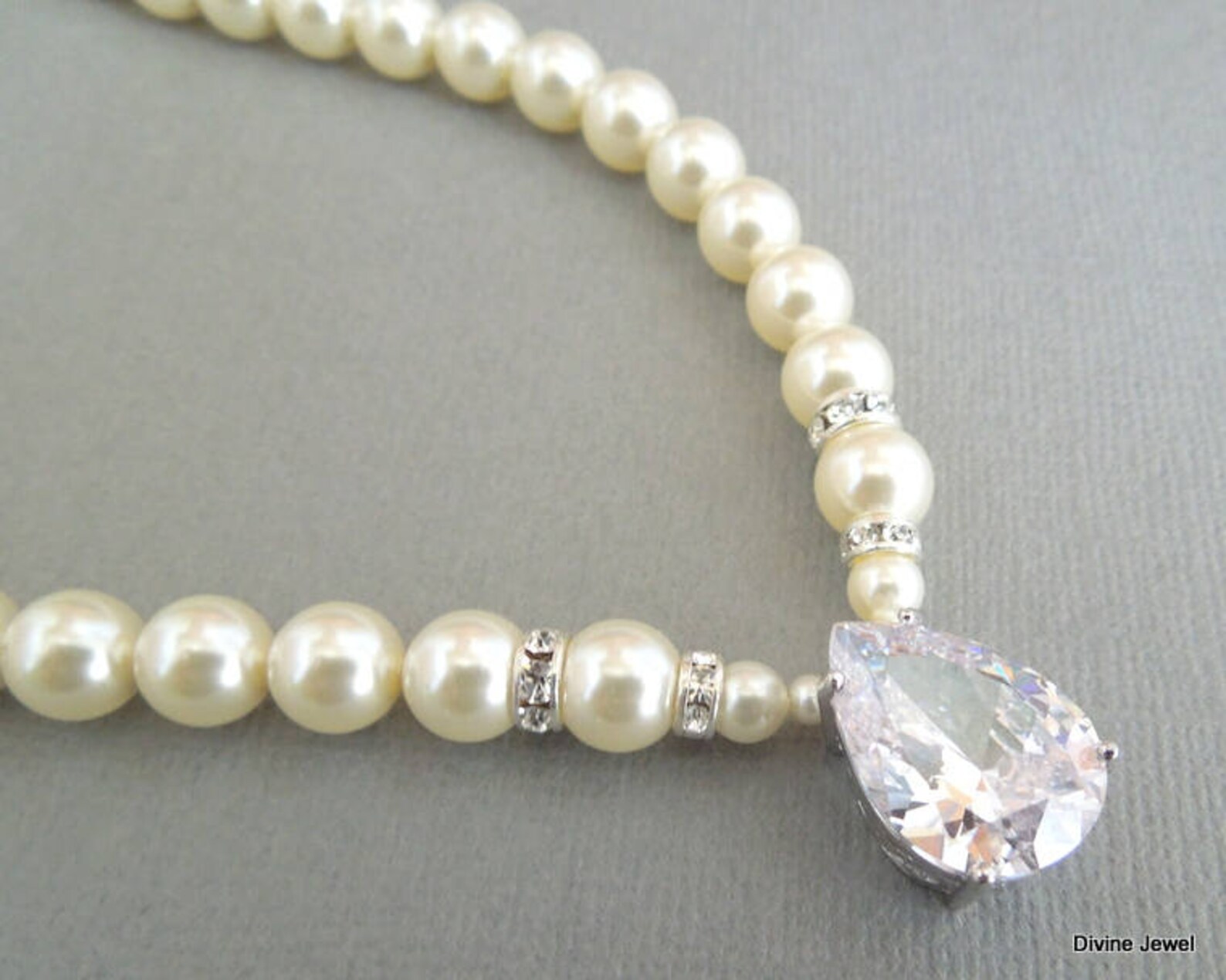Pearl bridal necklace wedding pearl necklace rhinestone | Etsy