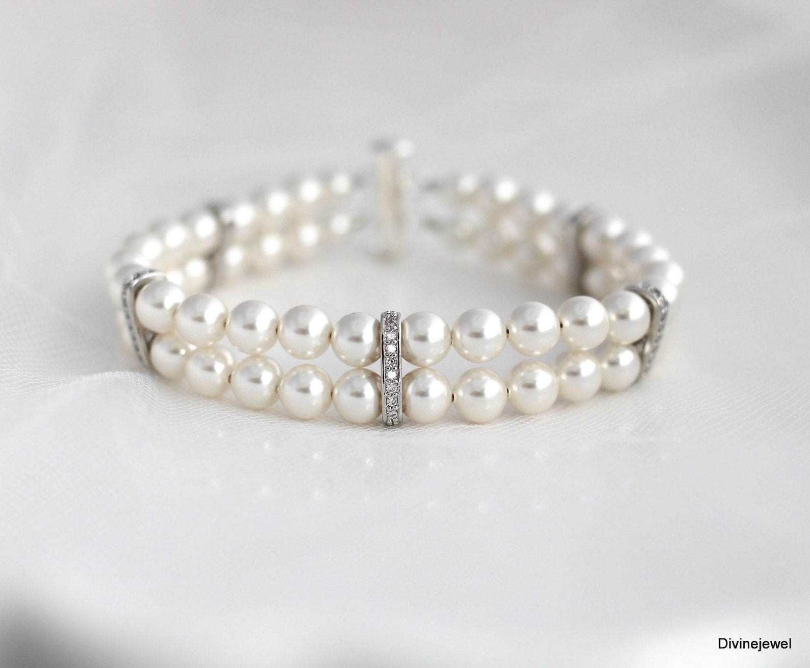 Pearl Bracelet, Bridal Bracelet, Pearl Rhinestone Bracelet, Wedding ...