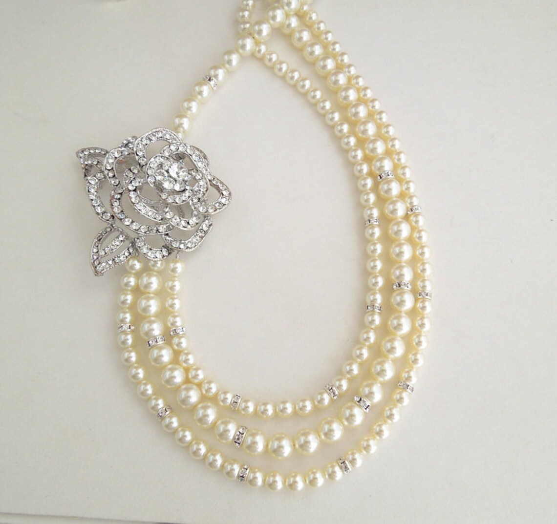 Bridal Pearl Necklace Wedding Rhinestone Necklace Wedding - Etsy