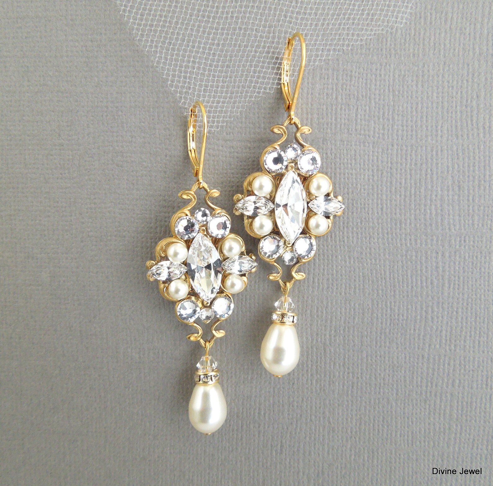 Bridal Pearl Earrings Wedding Rhinestone Earrings Bridal - Etsy