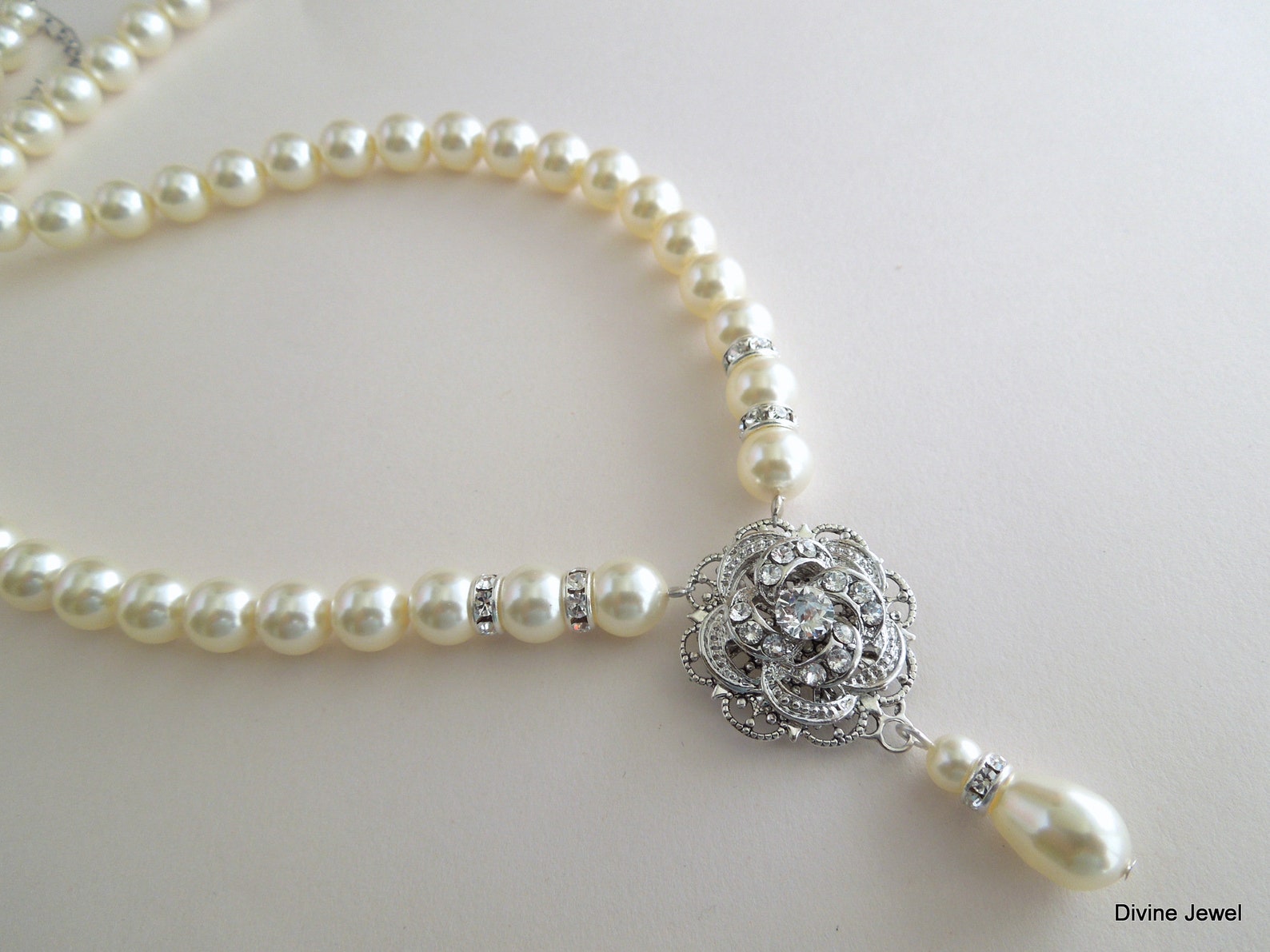 Bridal Pearl Necklace Pearl Necklace Wedding Rhinestone - Etsy