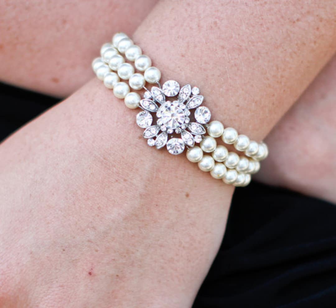 Bridal Pearl Bracelet, Wedding Rhinestone Bracelet, Wedding Bracelet ...