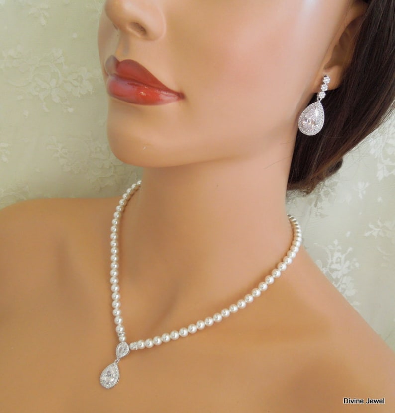 Bridal Pearl Necklace Wedding Rhinestone Necklace Pearl - Etsy