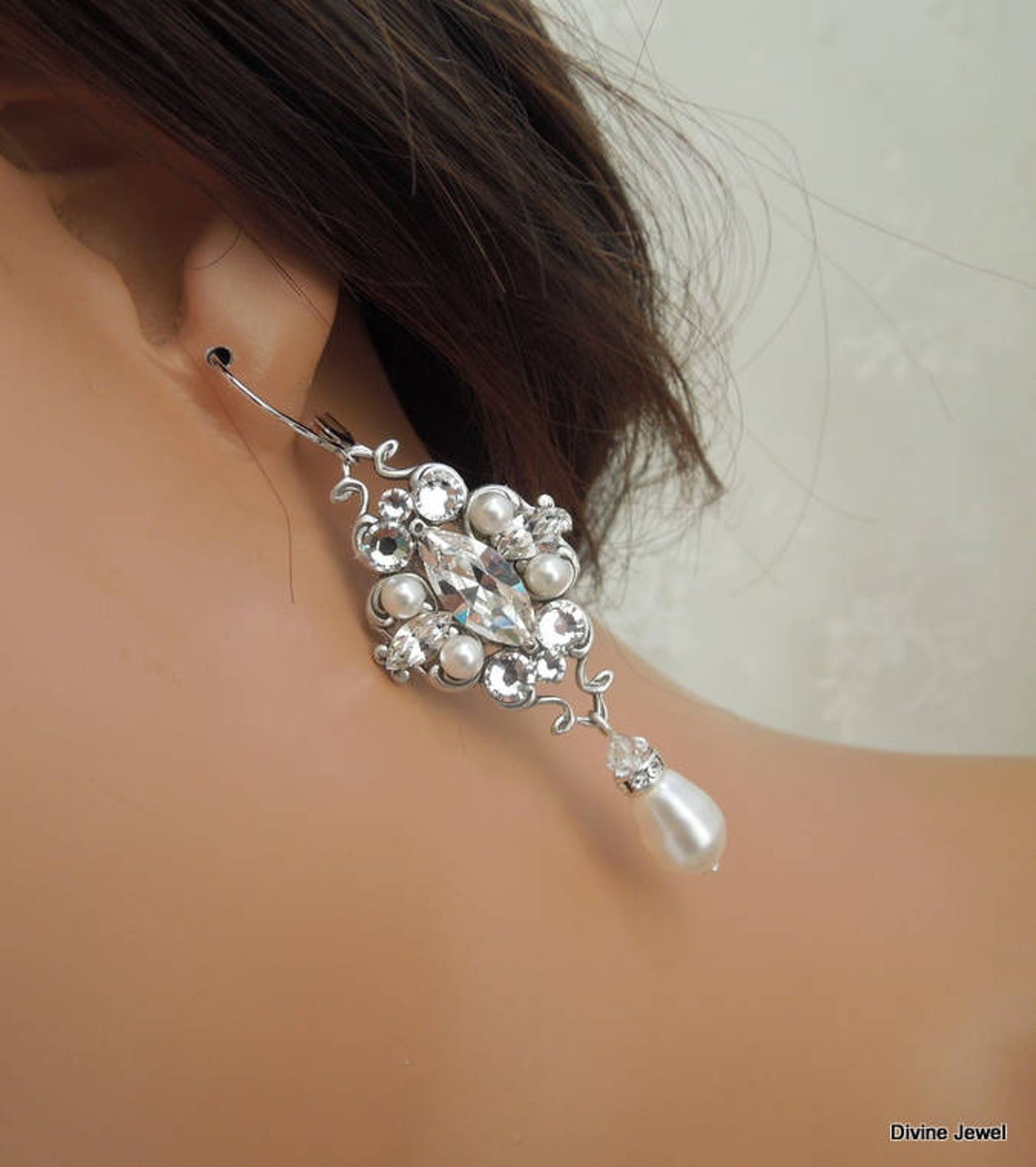 Bridal Pearl Earrings Wedding Rhinestone Earrings Bridal - Etsy