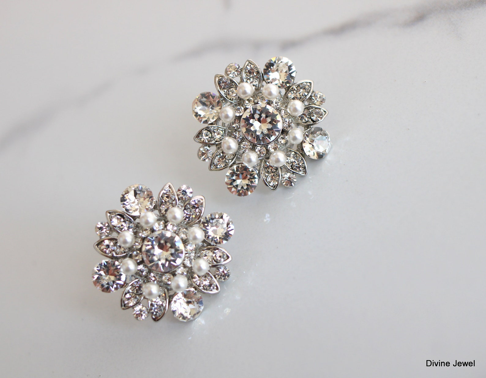 Pearl Bridal Earrings Wedding Rhinestone Earrings Bridal - Etsy