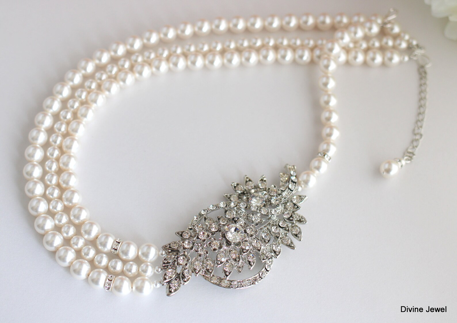 Bridal Pearl Necklace Wedding Rhinestone Necklace Wedding - Etsy