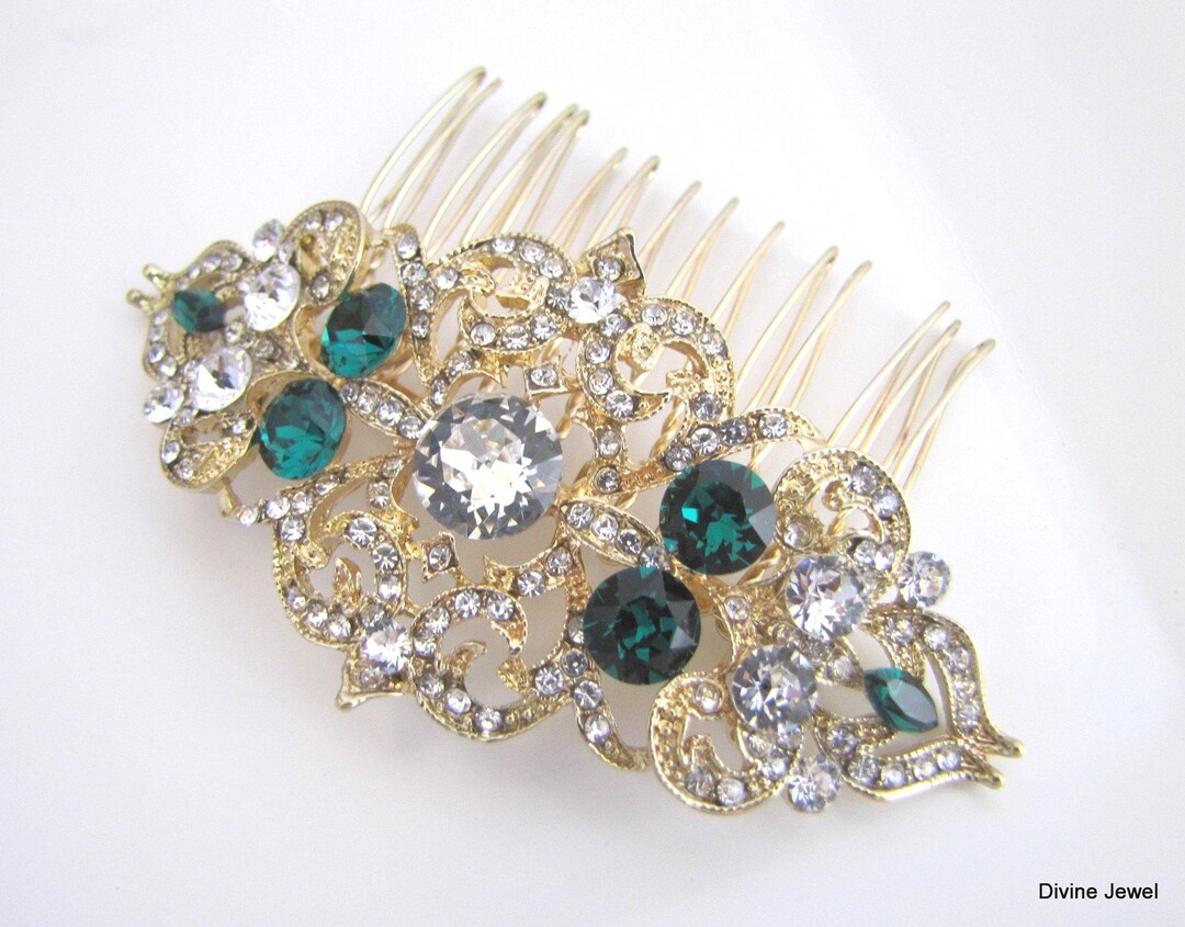 Emerald Green Crystal Hair Comb: Art Deco Bridal Hair Piece, Ally - Etsy