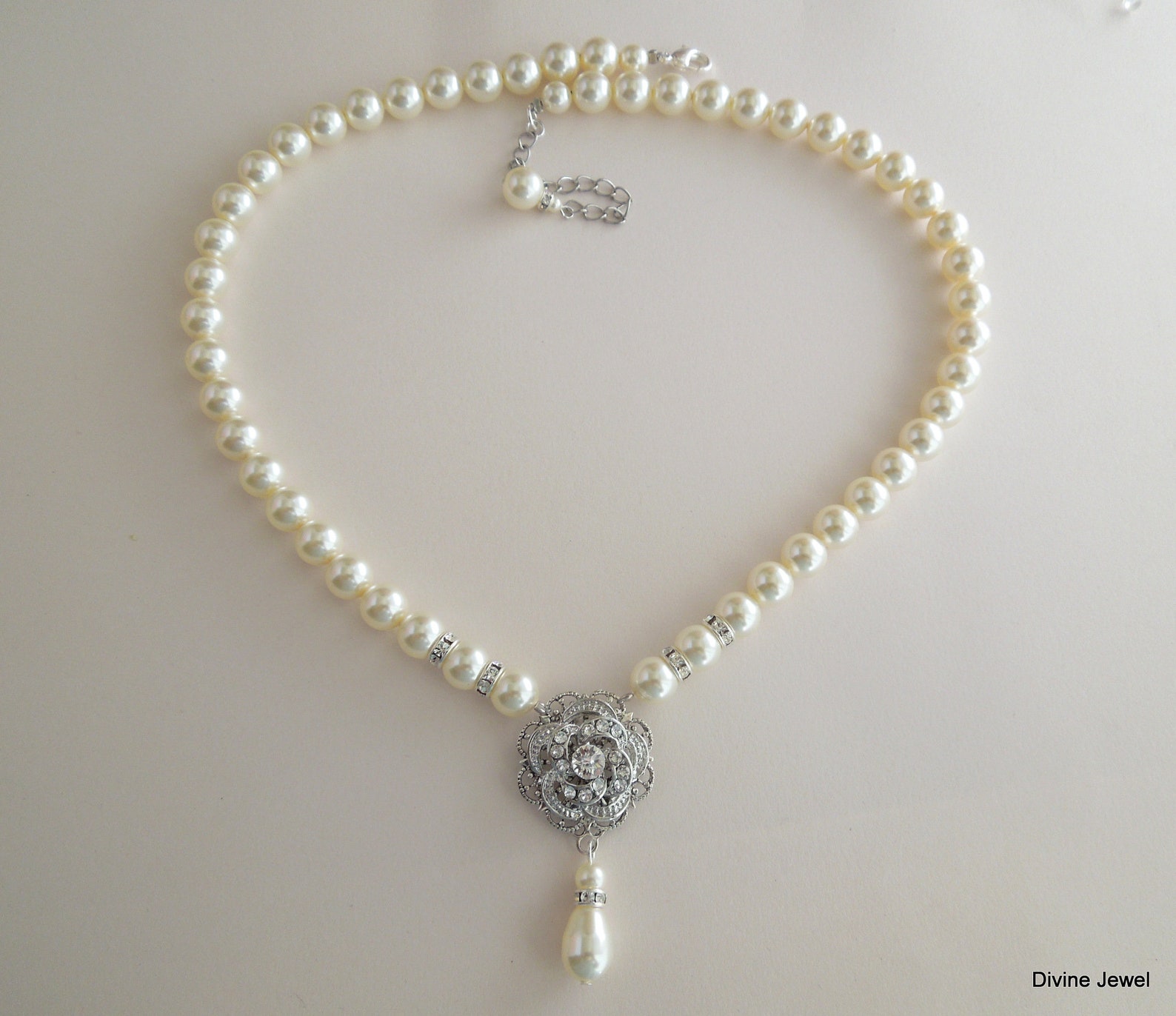 Bridal Pearl Necklace Pearl Necklace Wedding Rhinestone - Etsy