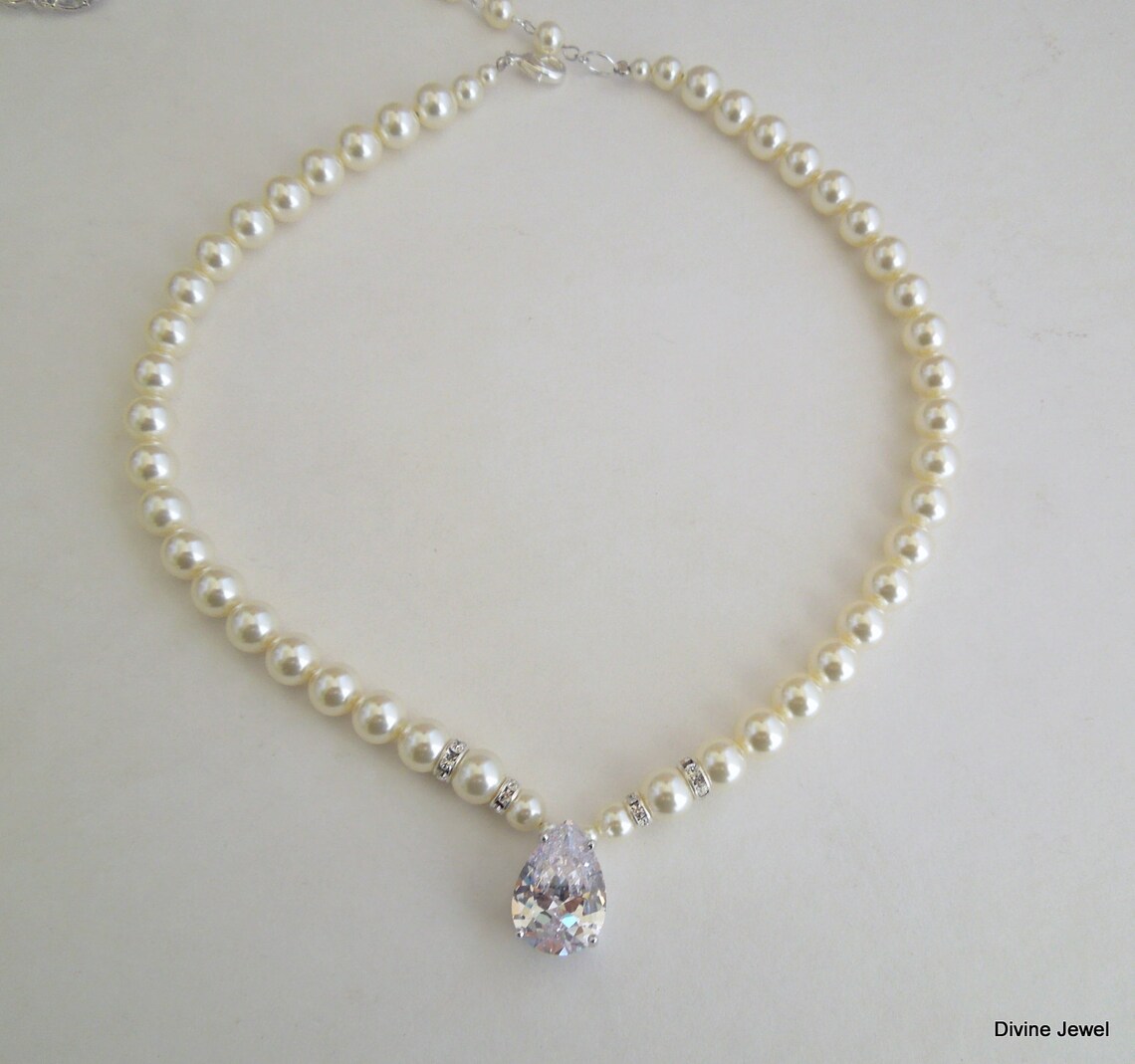 Pearl bridal necklace wedding pearl necklace rhinestone | Etsy