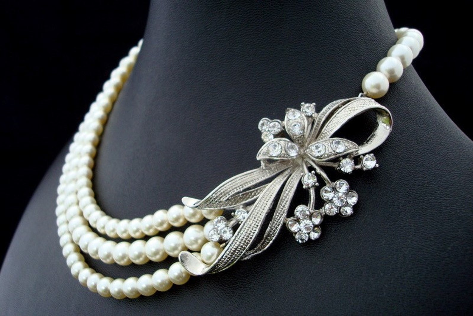 Bridal Necklace Pearl Bridal Necklace Wedding Rhinestone - Etsy