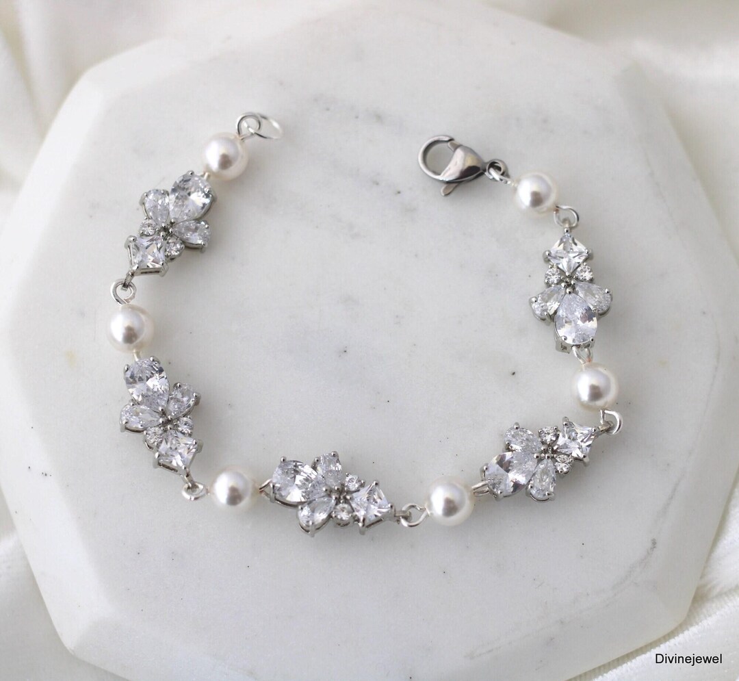 Crystal Wedding Bracelet, Cubic Zirconia Bridal Jewelry, Rhinestone and ...