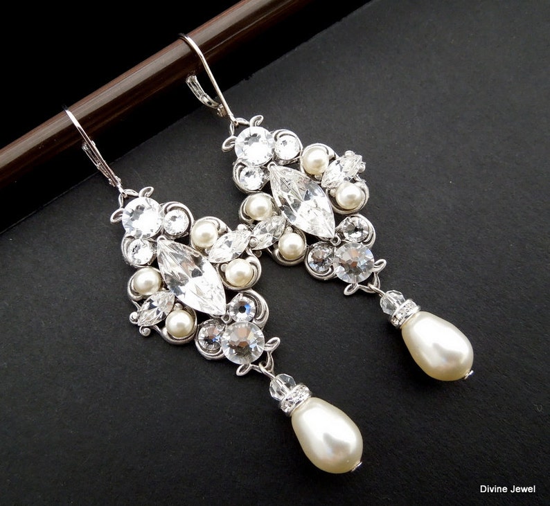 Bridal Pearl Earrings Wedding Rhinestone Earrings Bridal - Etsy