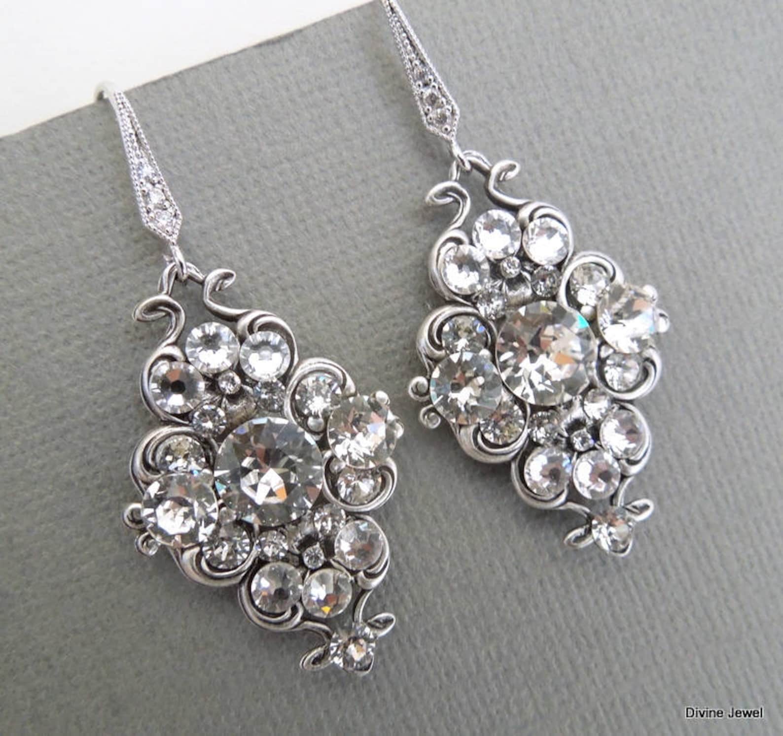 Bridal Crystal Earrings Wedding Rhinestone Earrings Bridal - Etsy