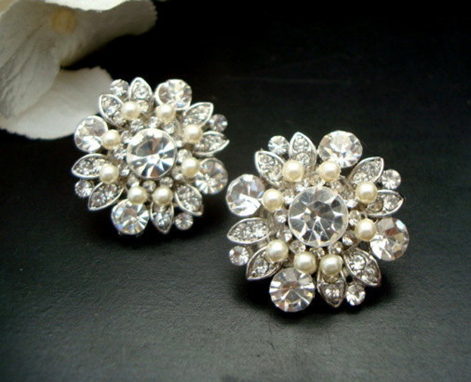 Pearl Bridal earrings wedding rhinestone earrings bridal | Etsy