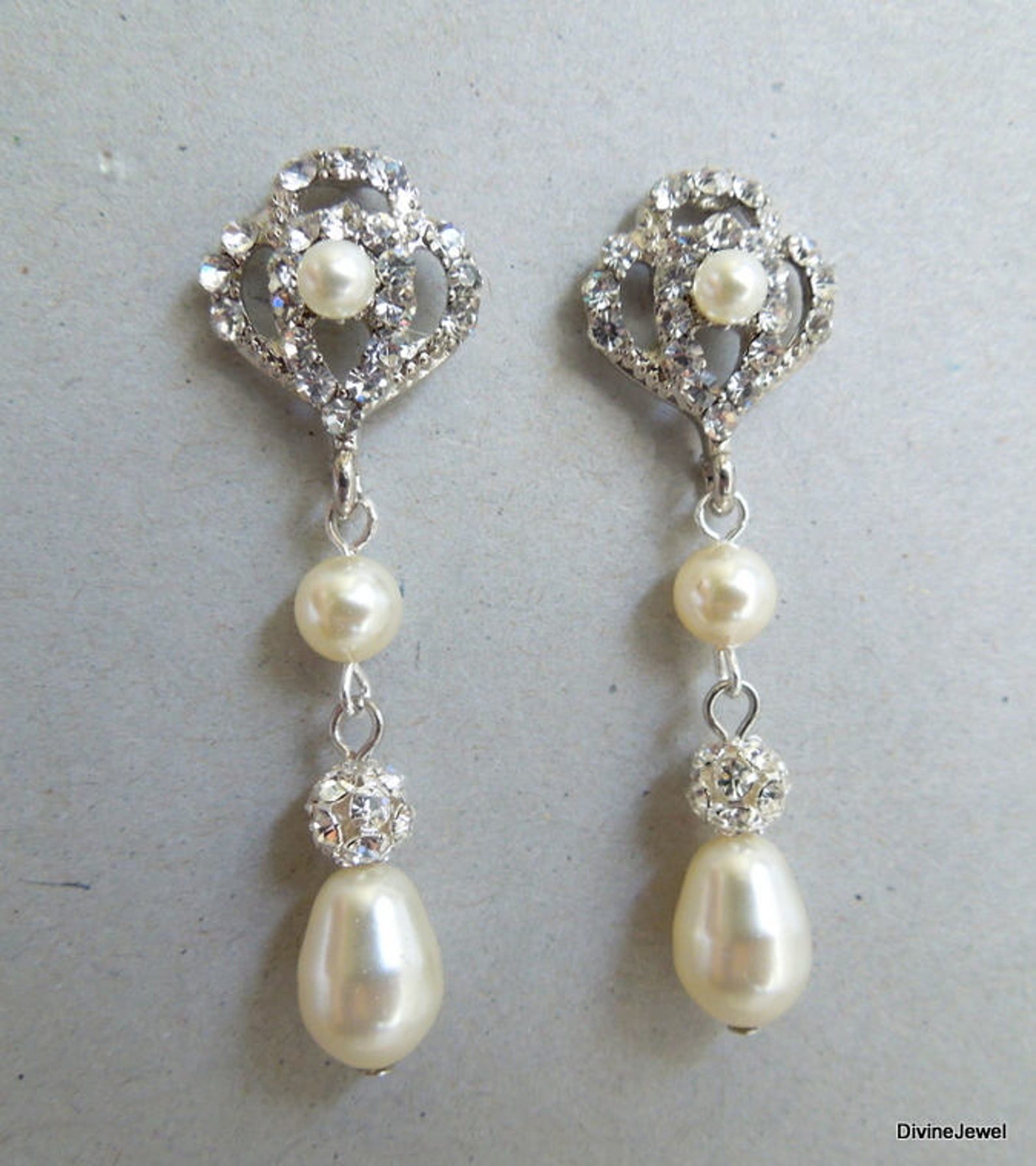 Pearl Bridal Earrings Rhinestone Wedding Earrings Bridal - Etsy