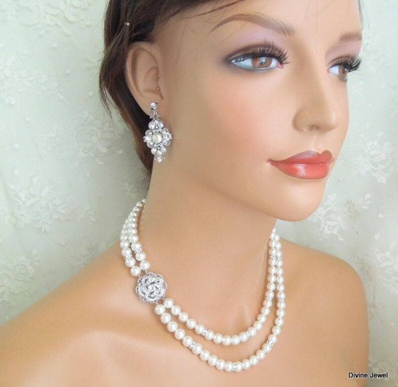 Bridal Pearl Necklace Wedding Rhinestone Necklace Bridal - Etsy