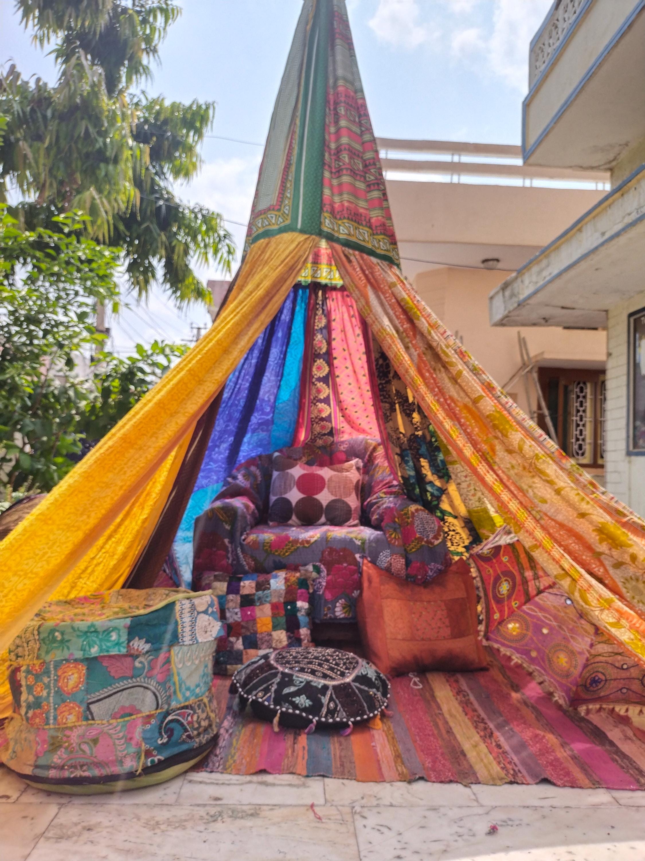 Boho Canopy Saree Tent - Bed Canopy | Bohemian Wedding Backdrop | Gypsy ...